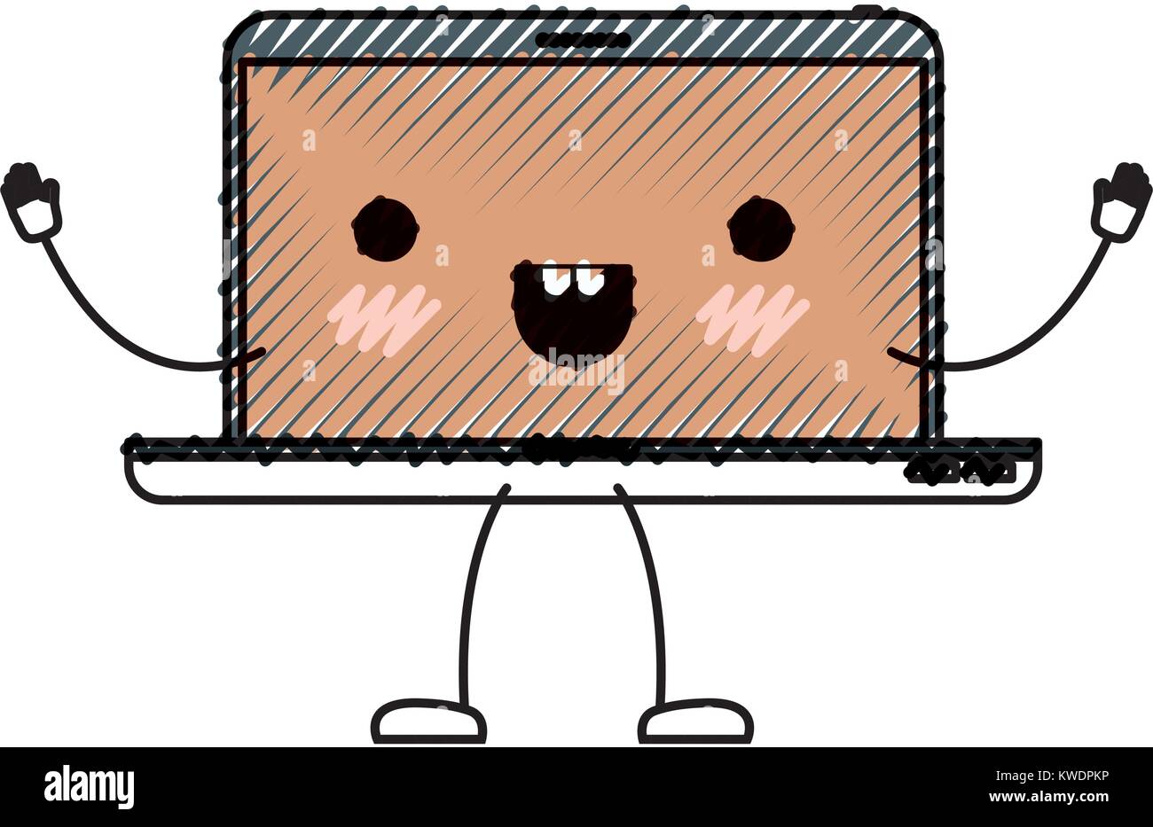 animated kawaii laptop computer in colored crayon silhouette Stock ...