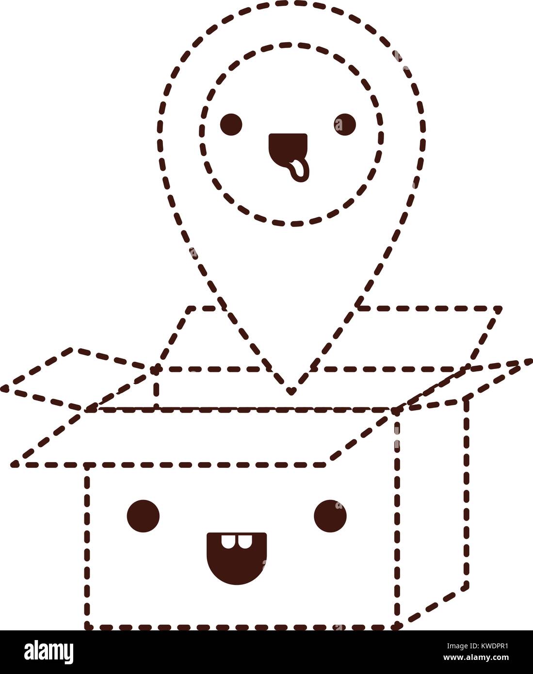 opened kawaii cardboard box with kawaii map pointer on top in ...
