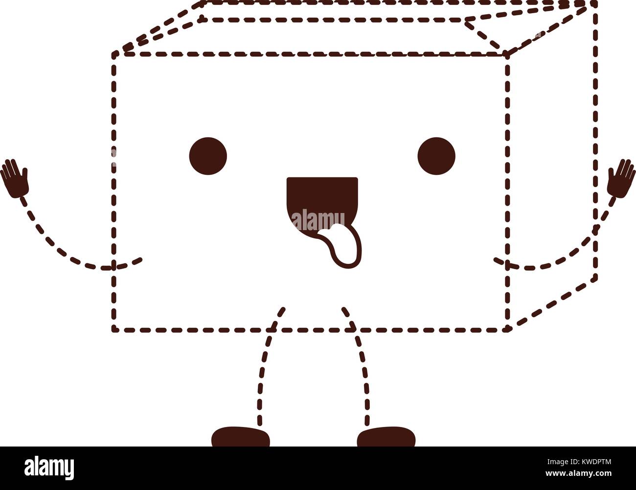 sealed kawaii animated cardboard box in monochrome dotted silhouette ...