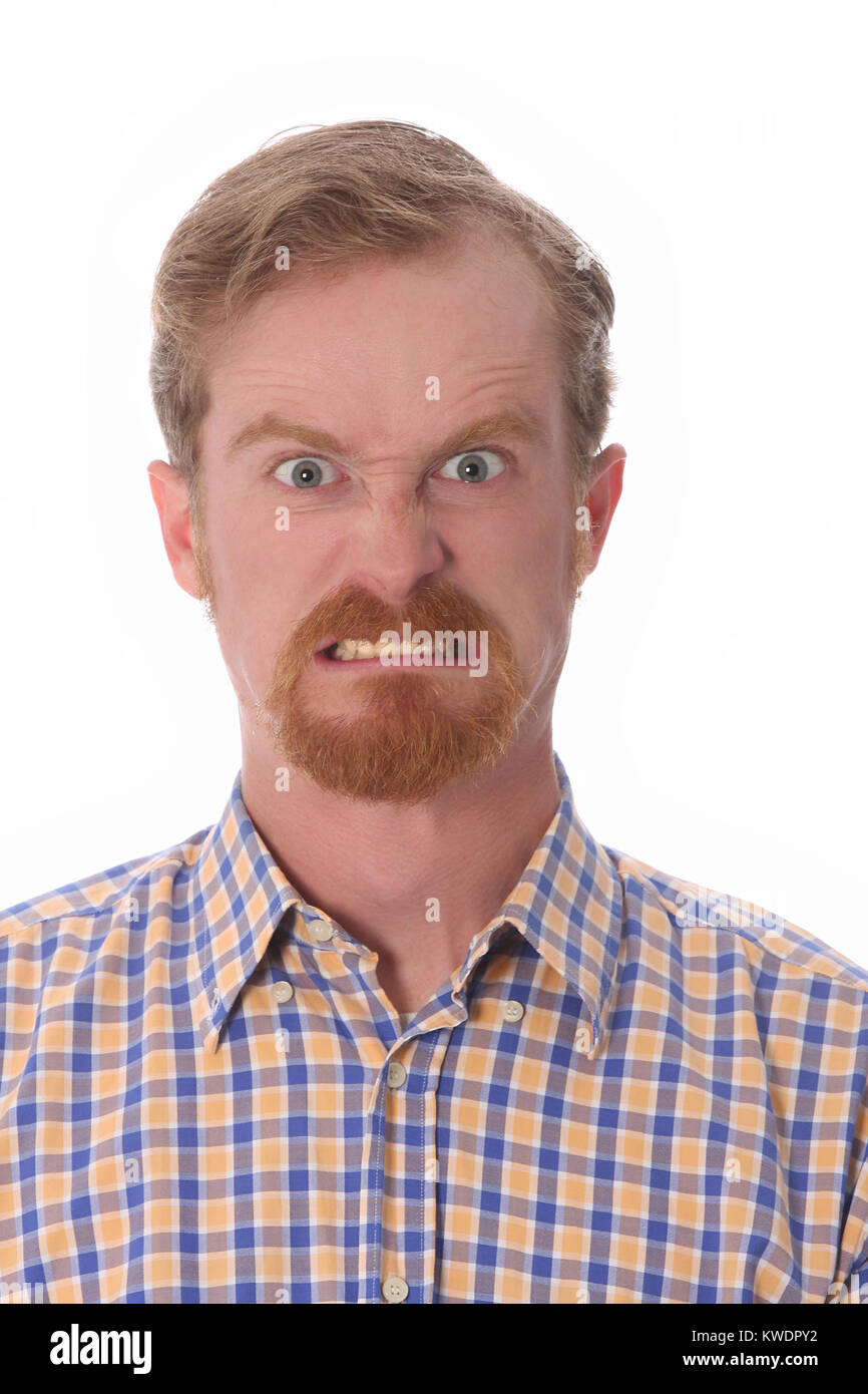 Portrait of angry man on white background Stock Photo - Alamy