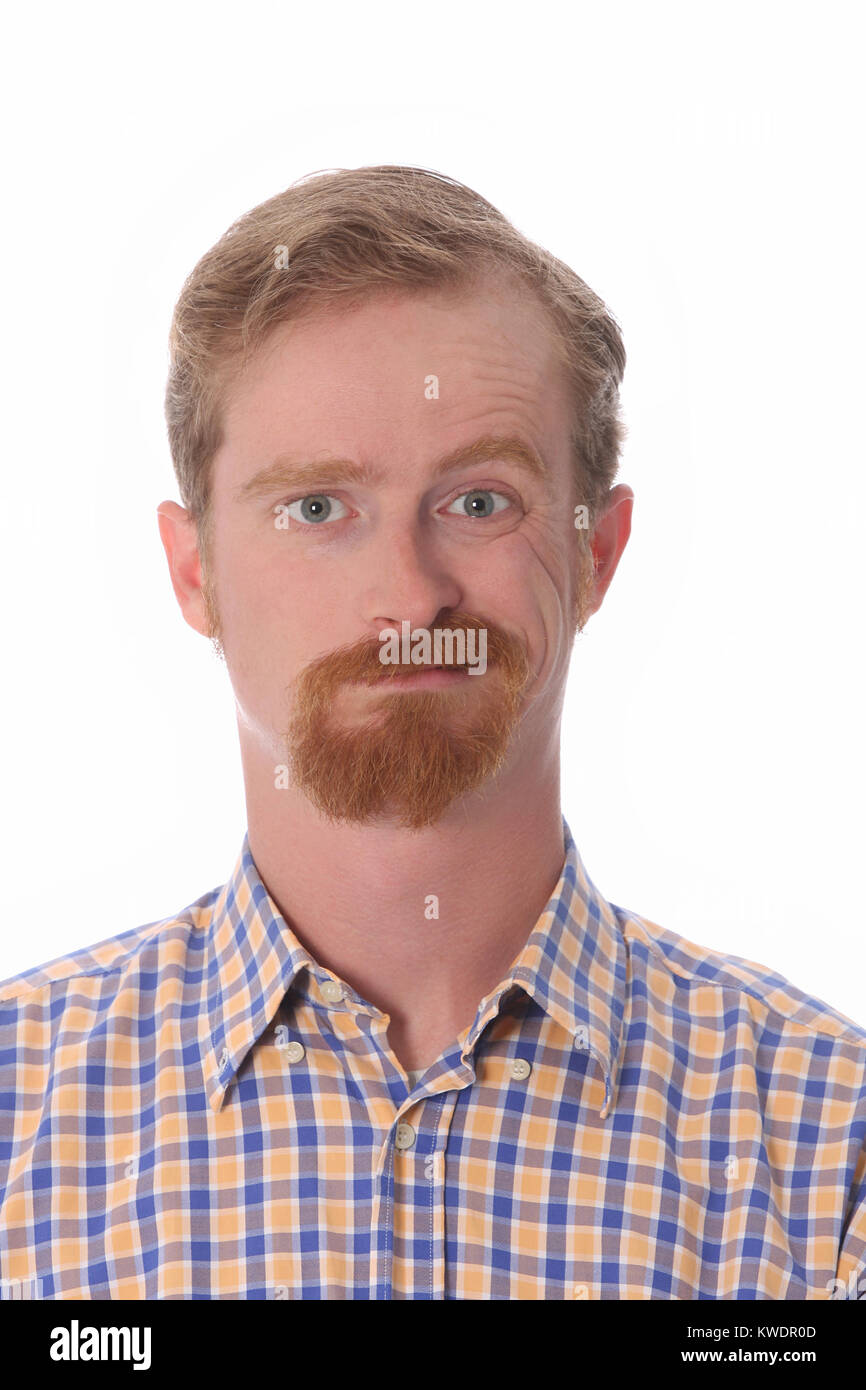 Portrait of frustrated man on white background Stock Photo - Alamy