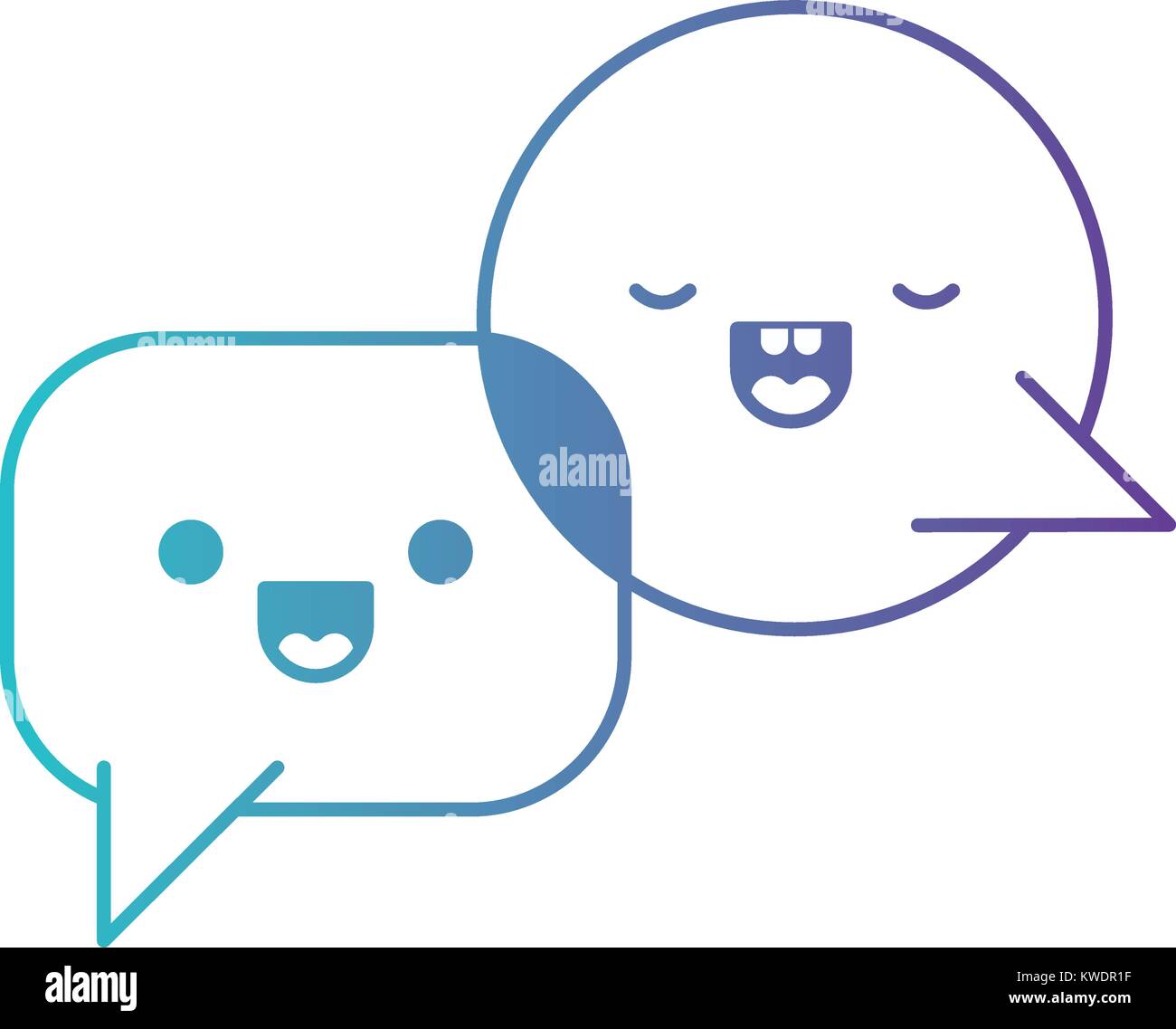 kawaii dialogue speech set with tail in degraded blue to purple color ...