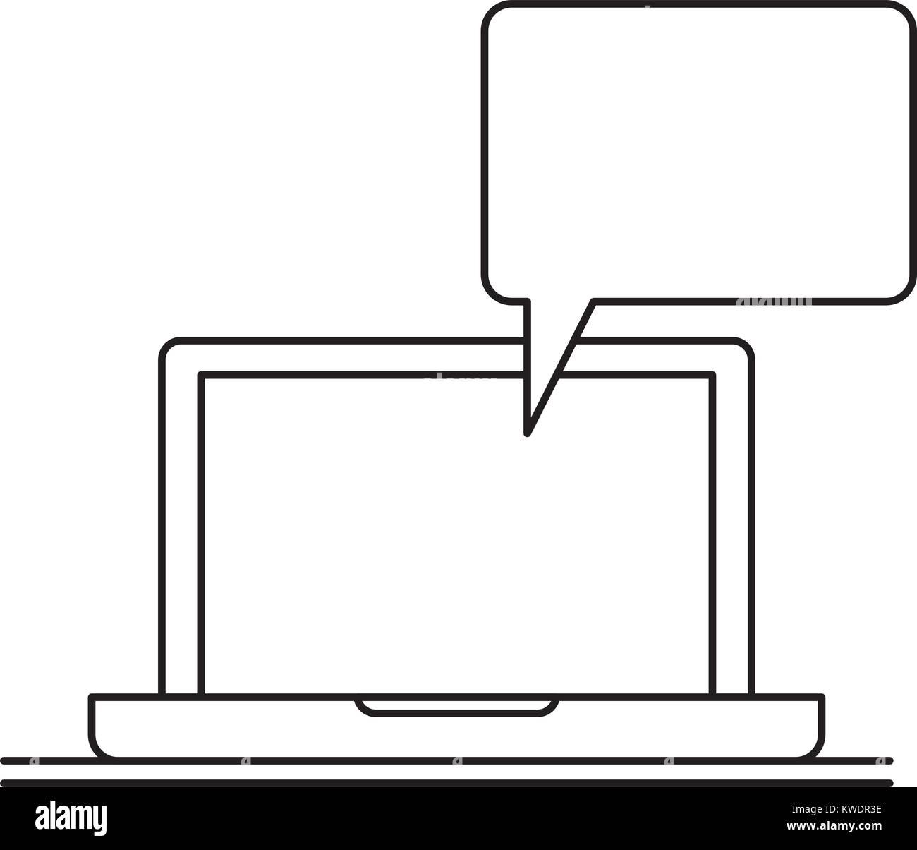 Cartoon laptop computer speech bubble Black and White Stock Photos ...