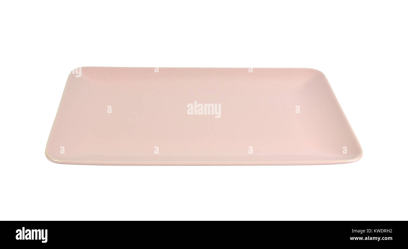 Square pink porcelain plate isolated on white background Stock Photo ...