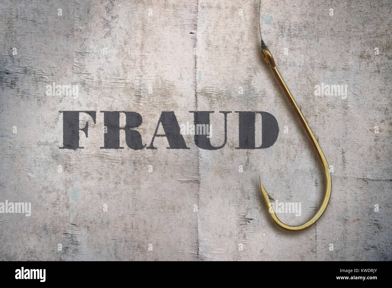 Word Fraud and a fishing hook on vintage background Stock Photo - Alamy