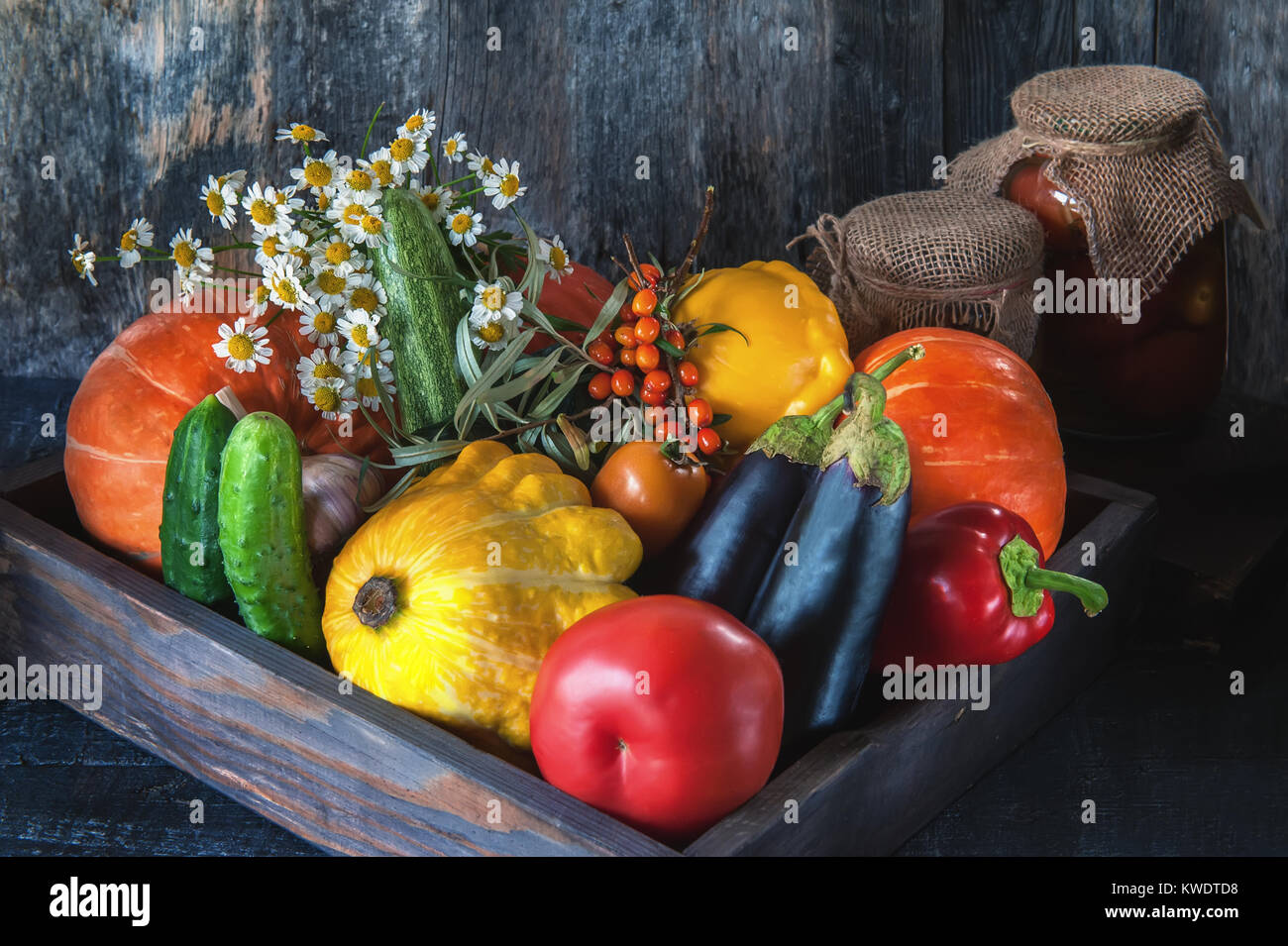 Assorted vegetables, pumpkin, zucchini, eggplant, garlic, green onions ...