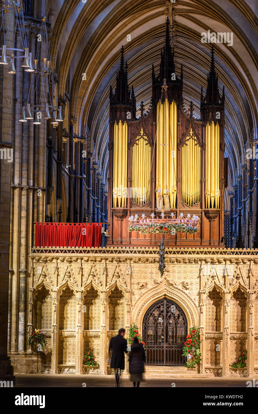 Stone rood screen and organ pipes at the christian cathedral built by ...