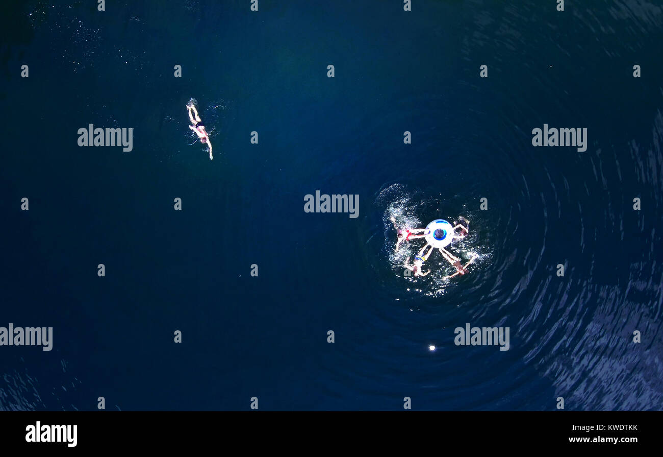 people swim in the river have a good time, photo from drones, summer ...