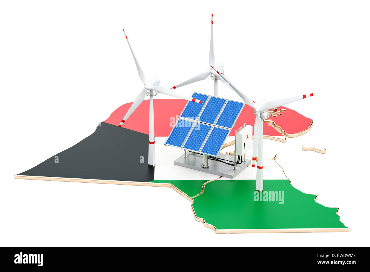 Renewable energy and sustainable development in Kuwait, concept. 3D ...