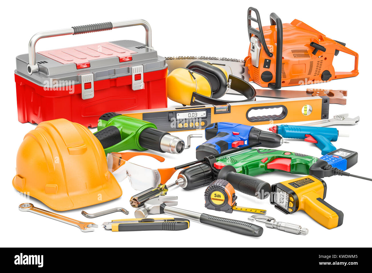 Set of hand tools, 3D rendering isolated on white background Stock ...