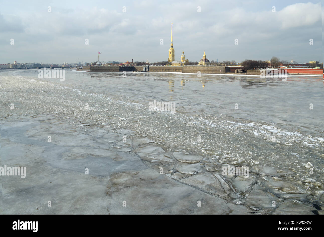 In winter, the Neva was covered with ice.The street is very cold Stock ...