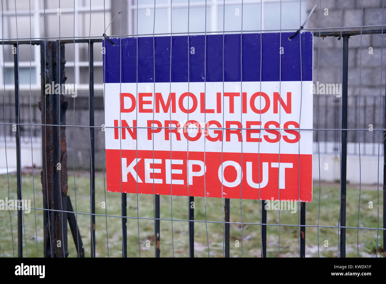 Demolition in progress keep out sign at construction building site ...