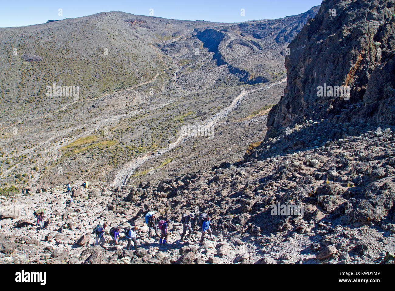 Trekkers on the Barranco Wall on Mt Kilimanjaro Stock Photo - Alamy