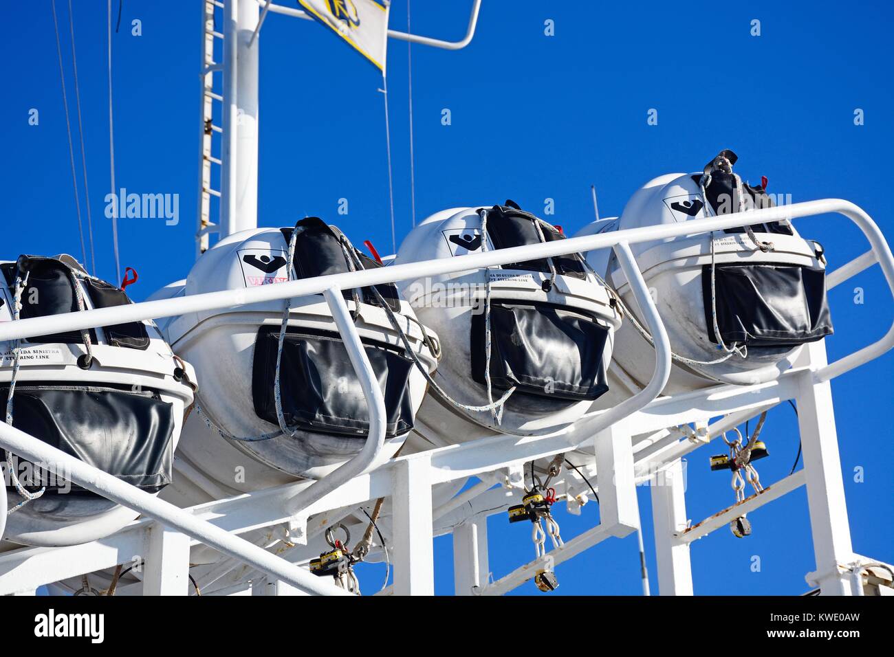 Lifeboat pods on the Gozo Channel Line ferry, Malta, Europe Stock Photo ...