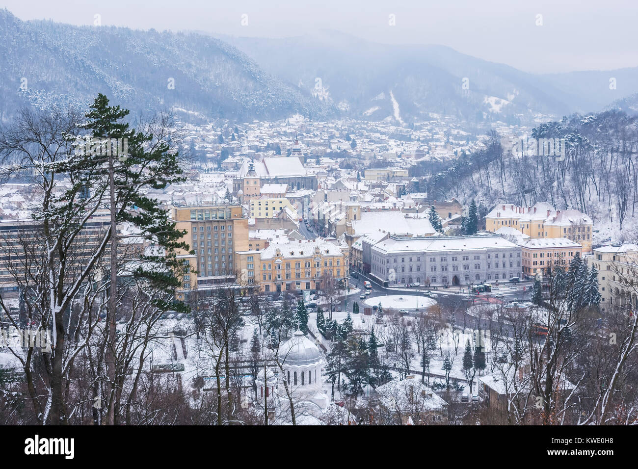 Brasov City , located in Transylvania region , Romania , winter scenery ...