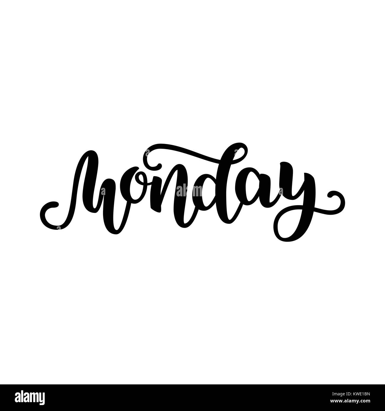 Monday. Handwriting font by calligraphy. Vector illustration isolated ...