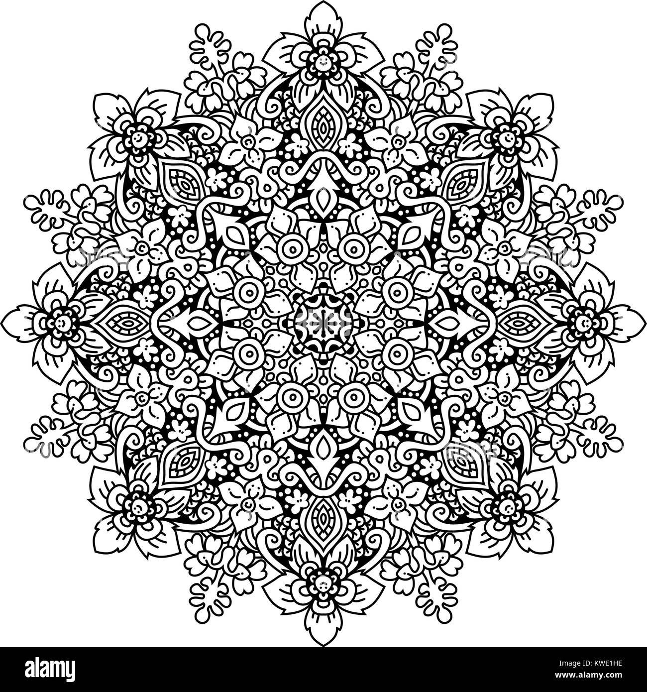 Black and white mandala vector isolated on white. Vector hand drawn ...