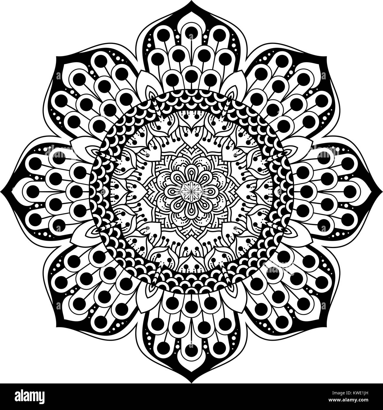 Black and white mandala vector isolated on white. Vector hand drawn ...