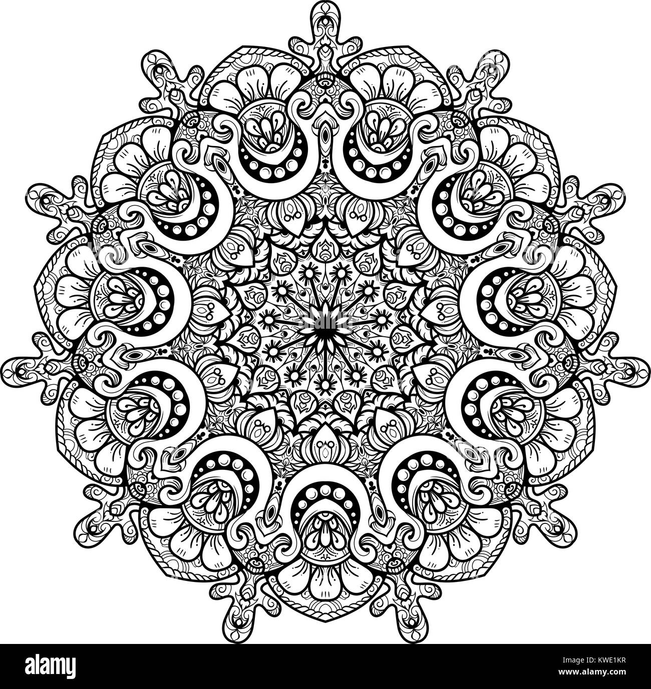 Black and white mandala vector isolated on white. Vector hand drawn ...