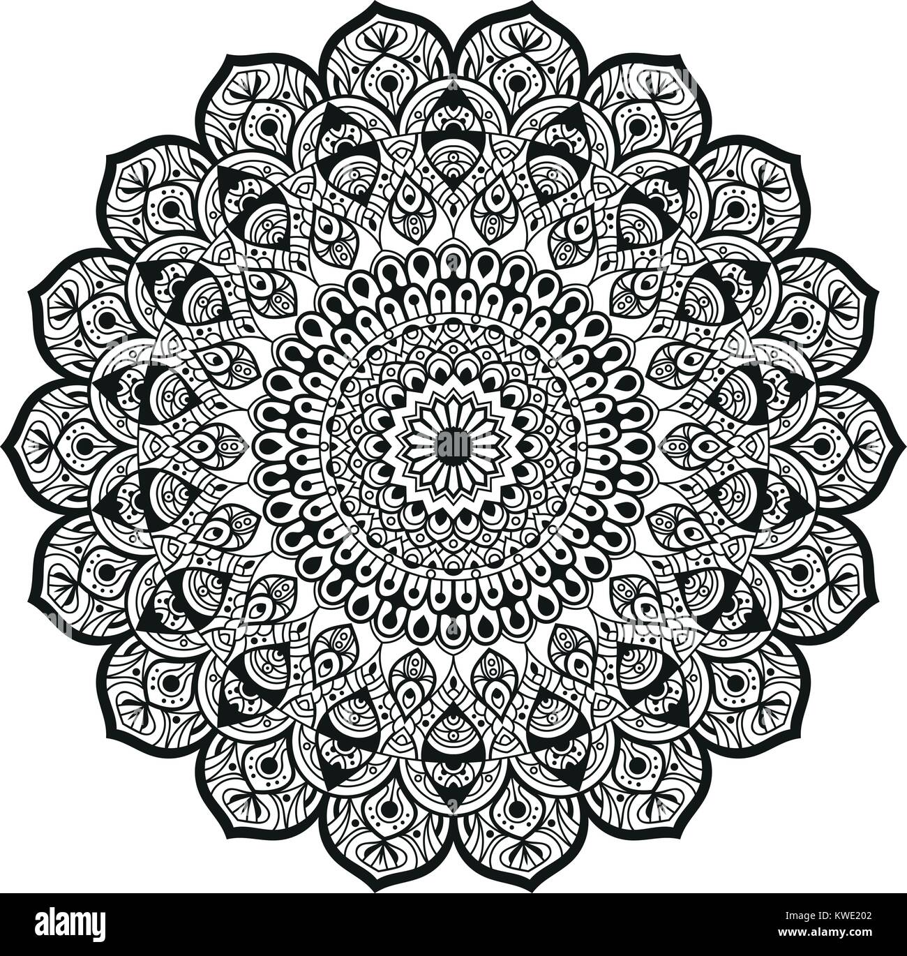 Black and white mandala vector isolated on white. Vector hand drawn ...