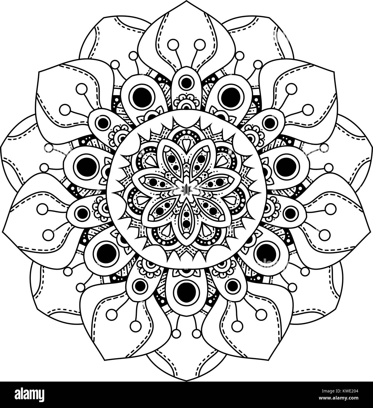 Black and white mandala vector isolated on white. Vector hand drawn ...