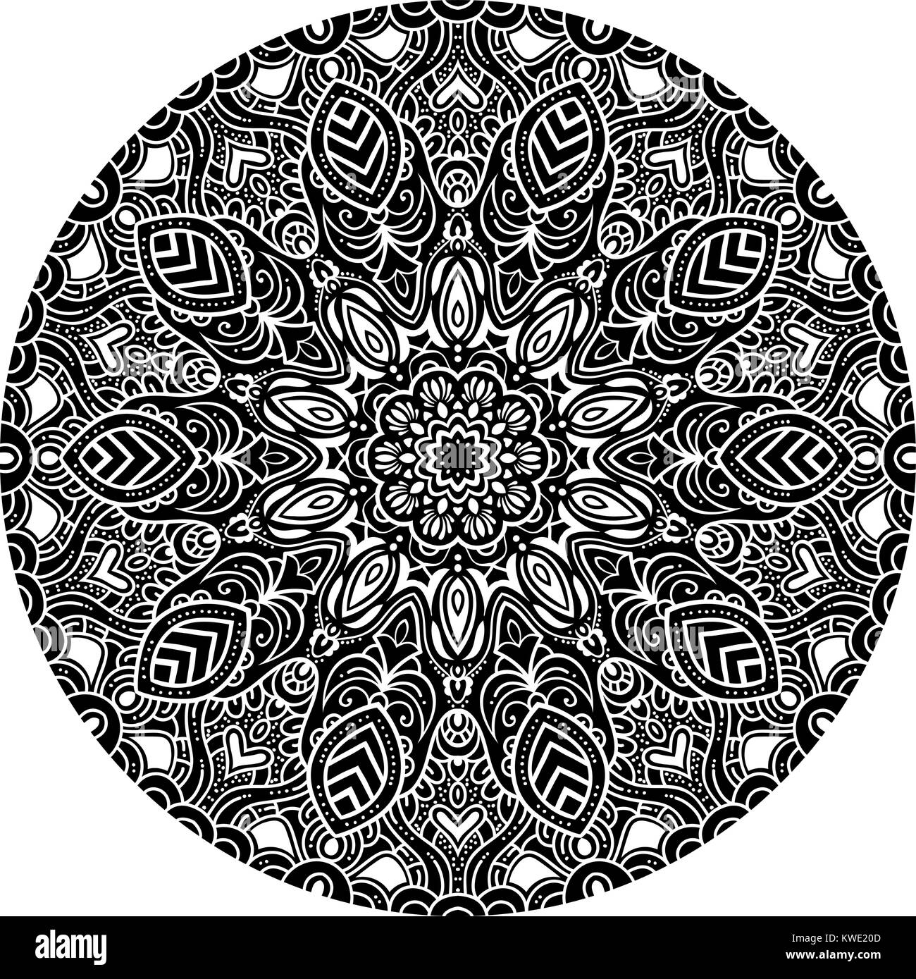 Black and white mandala vector isolated on white. Vector hand drawn ...