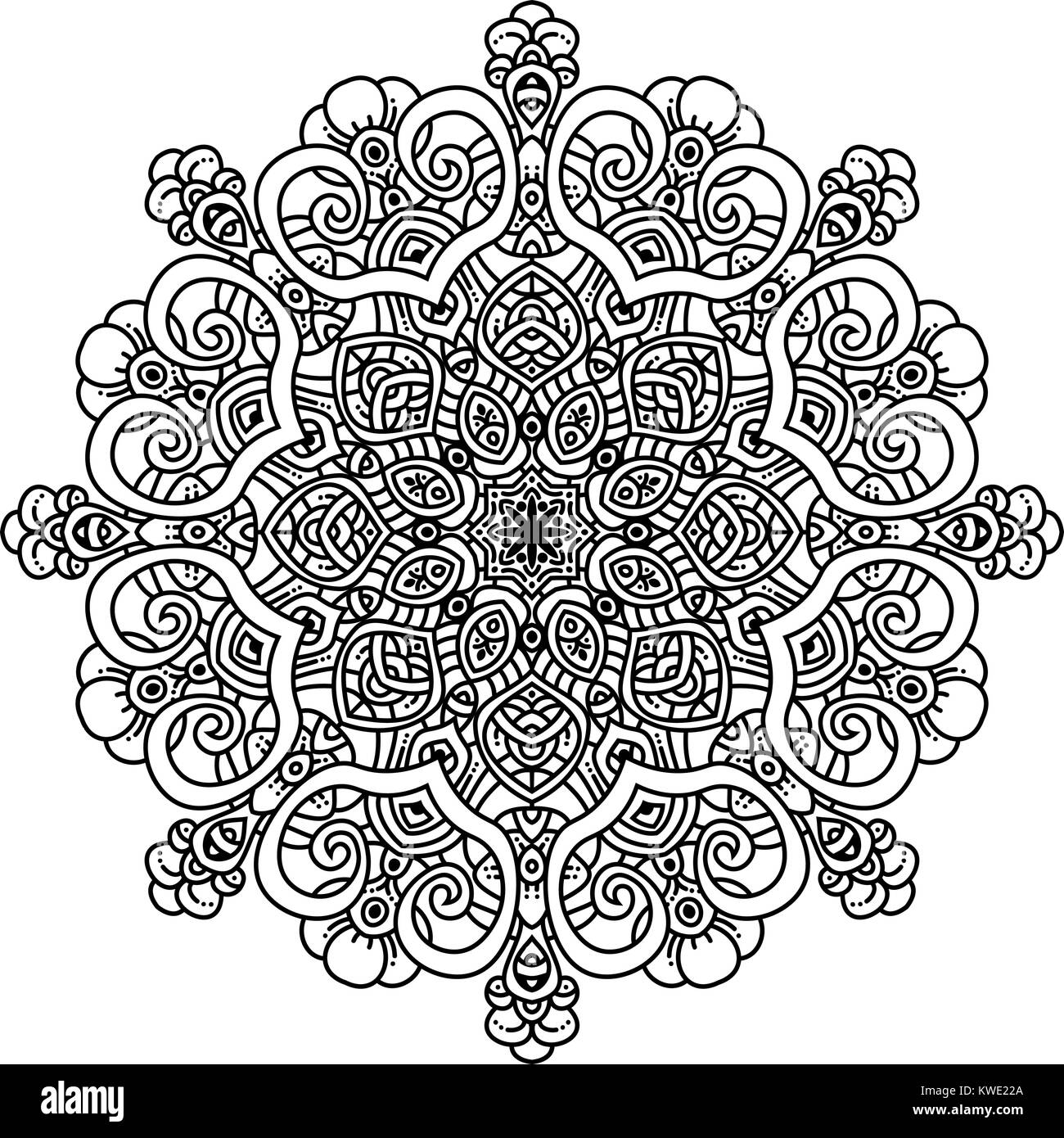 Black and white mandala vector isolated on white. Vector hand drawn ...