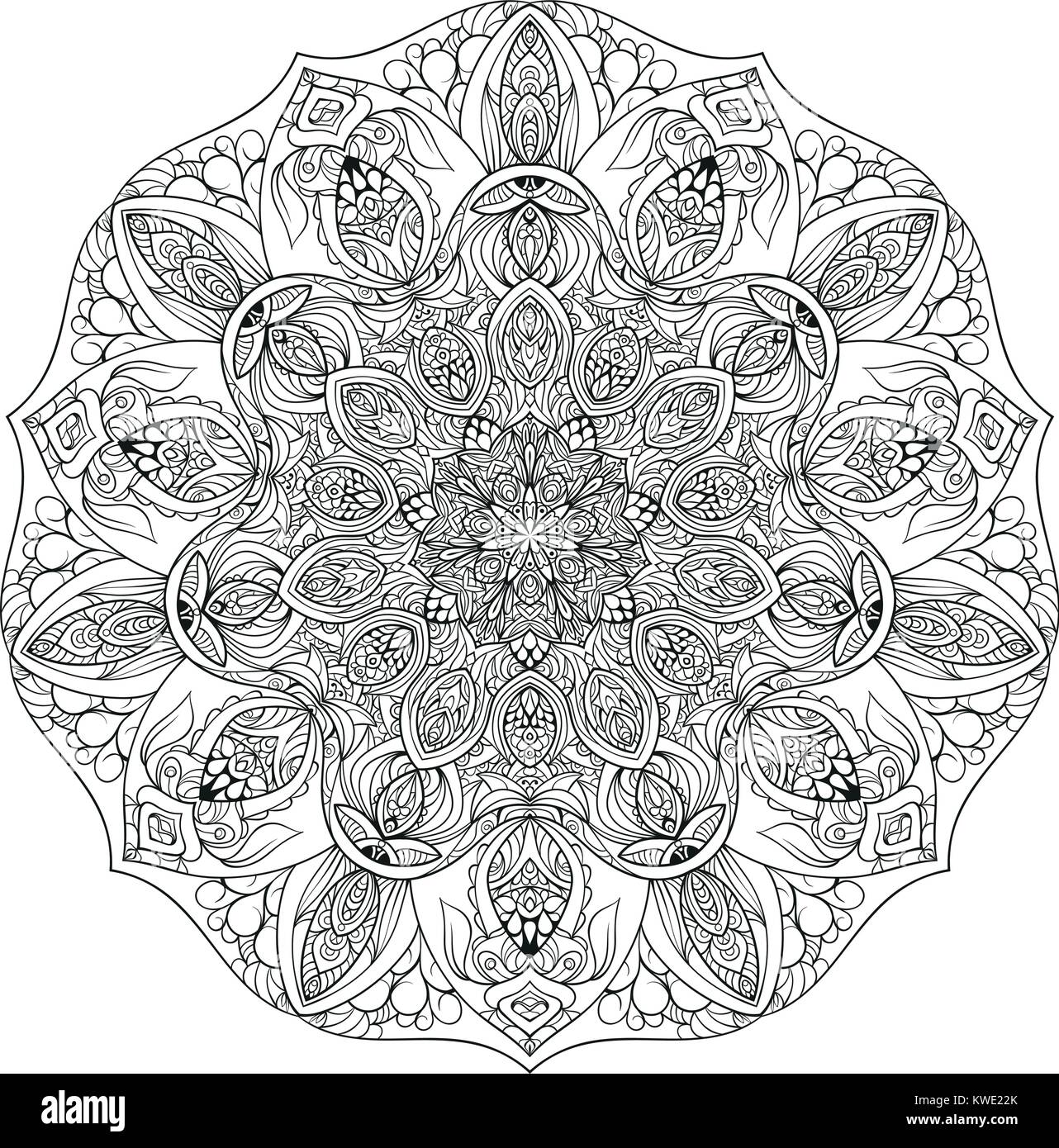 Black and white mandala vector isolated on white. Vector hand drawn ...