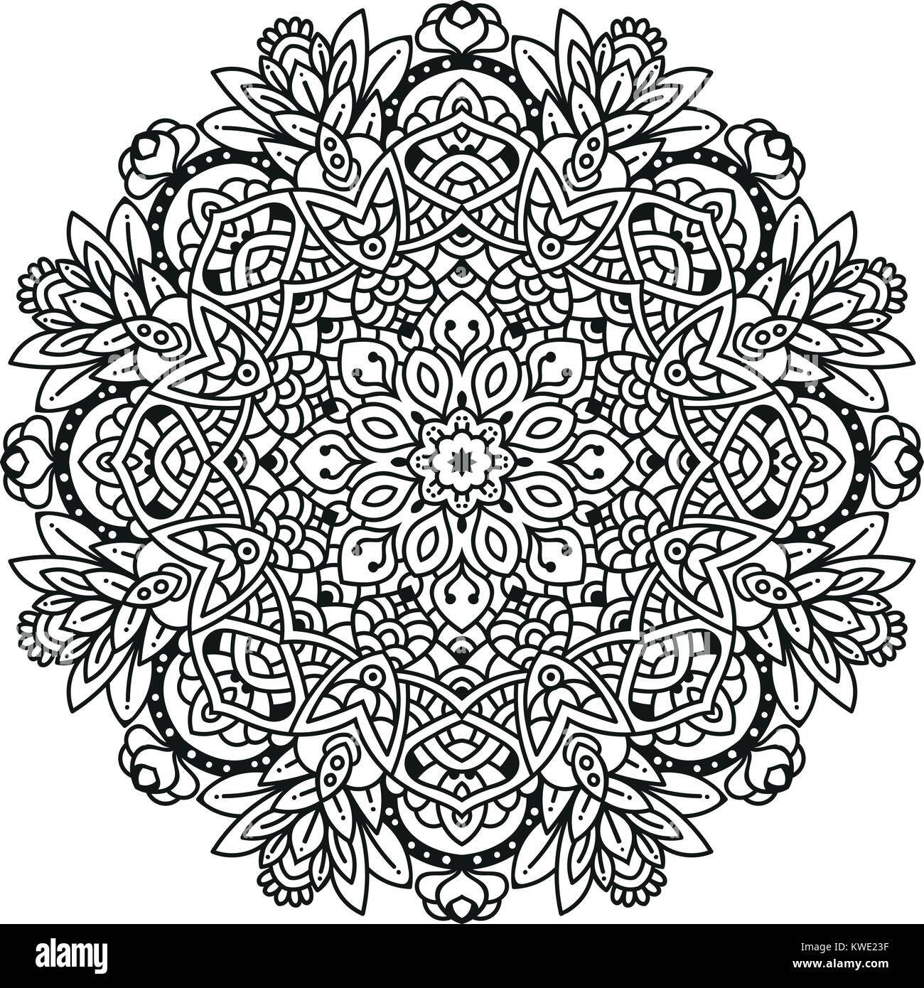 Black and white mandala vector isolated on white. Vector hand drawn ...