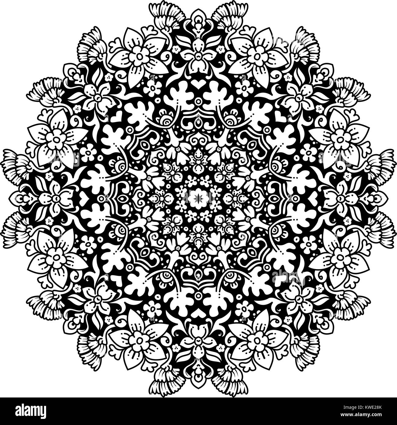 Black and white mandala vector isolated on white. Vector hand drawn ...