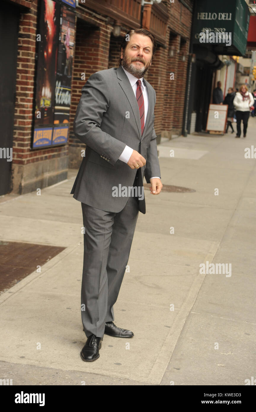 NEW YORK, NY - MARCH 25: Nick Offerman arrives the 'Late Show With ...