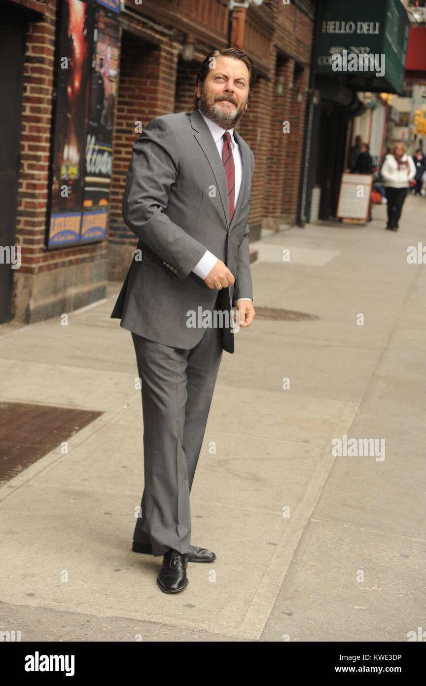 NEW YORK, NY - MARCH 25: Nick Offerman arrives the 'Late Show With ...