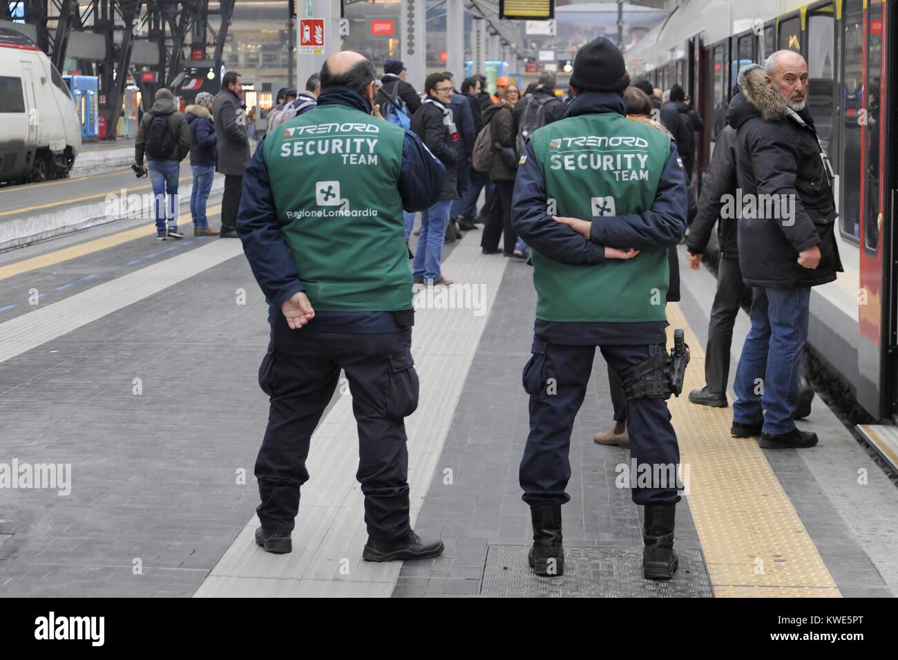 Milan (Italy), private police security controls at the Central Station ...