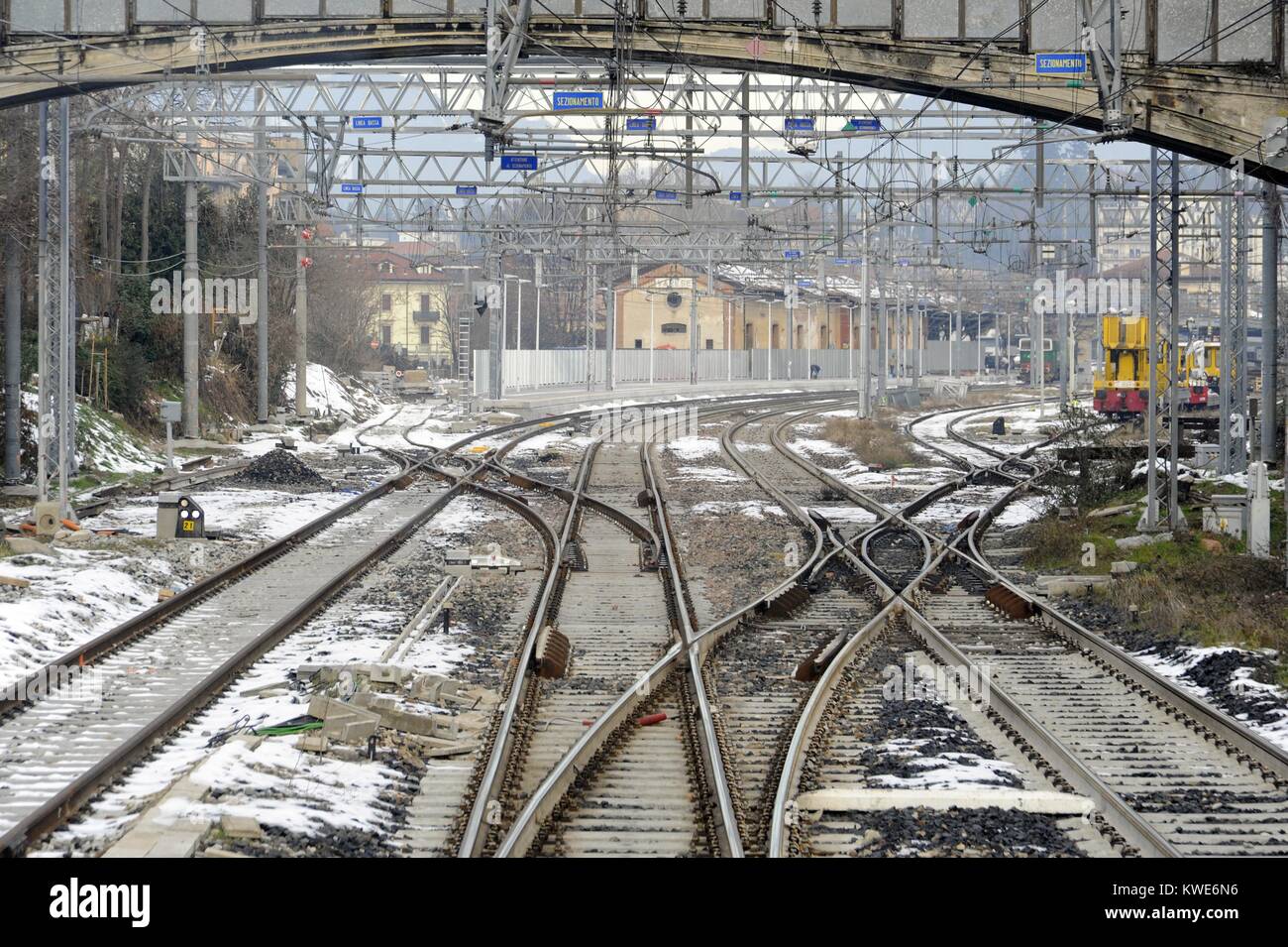 Northern Italy, Lombardy region, the railway line between the city of ...