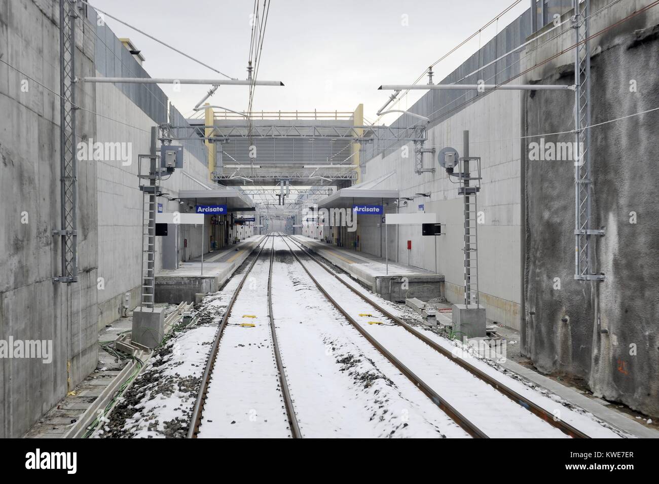 Northern Italy, Lombardy region, the railway line between the city of ...