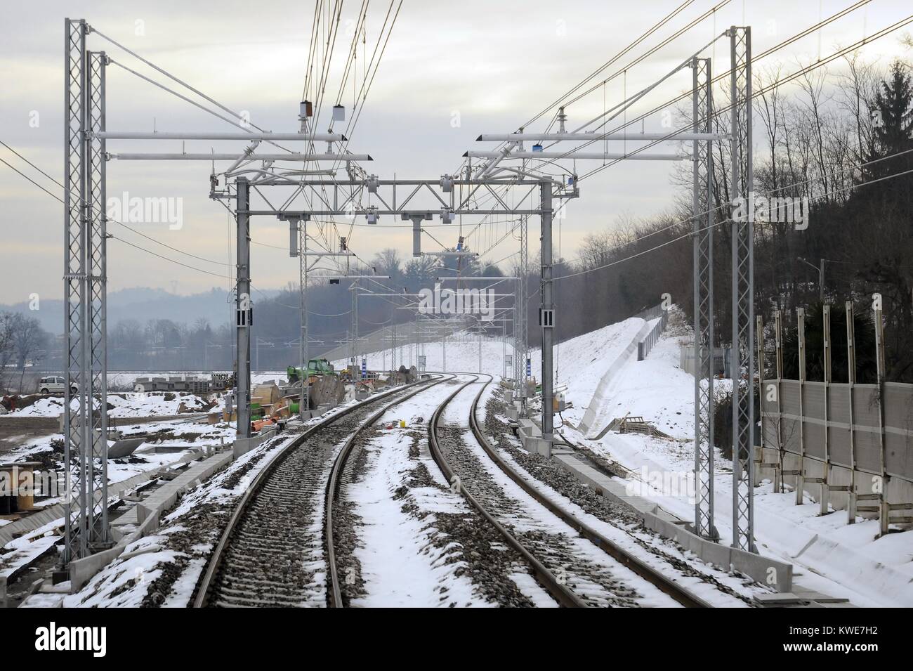 Northern Italy, Lombardy region, the railway line between the city of ...