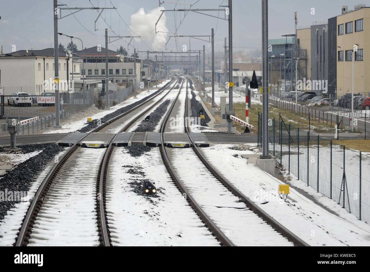 Northern Italy, Lombardy region, the railway line between the city of ...