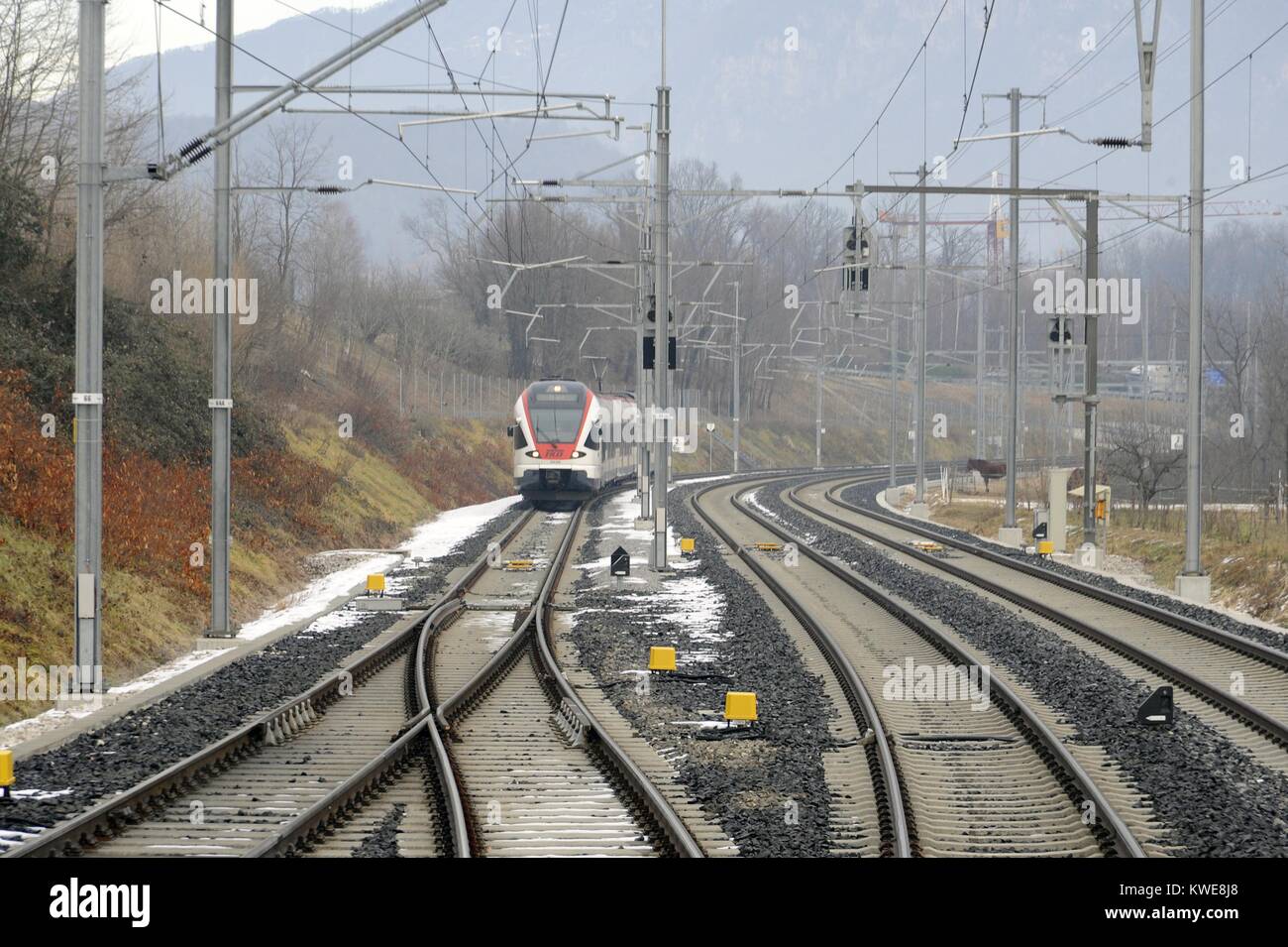 Northern Italy, Lombardy region, the railway line between the city of ...