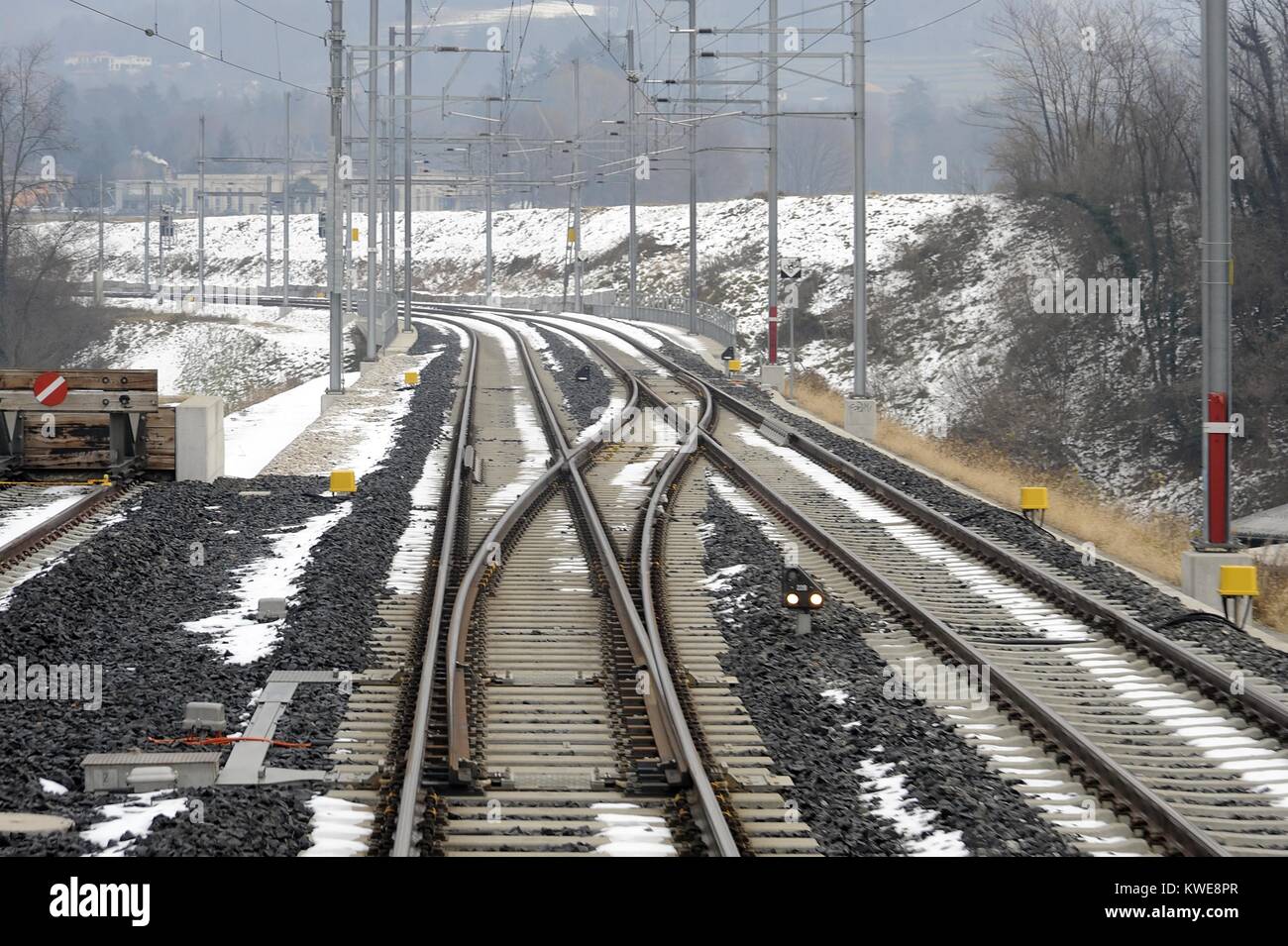 Northern Italy, Lombardy region, the railway line between the city of ...