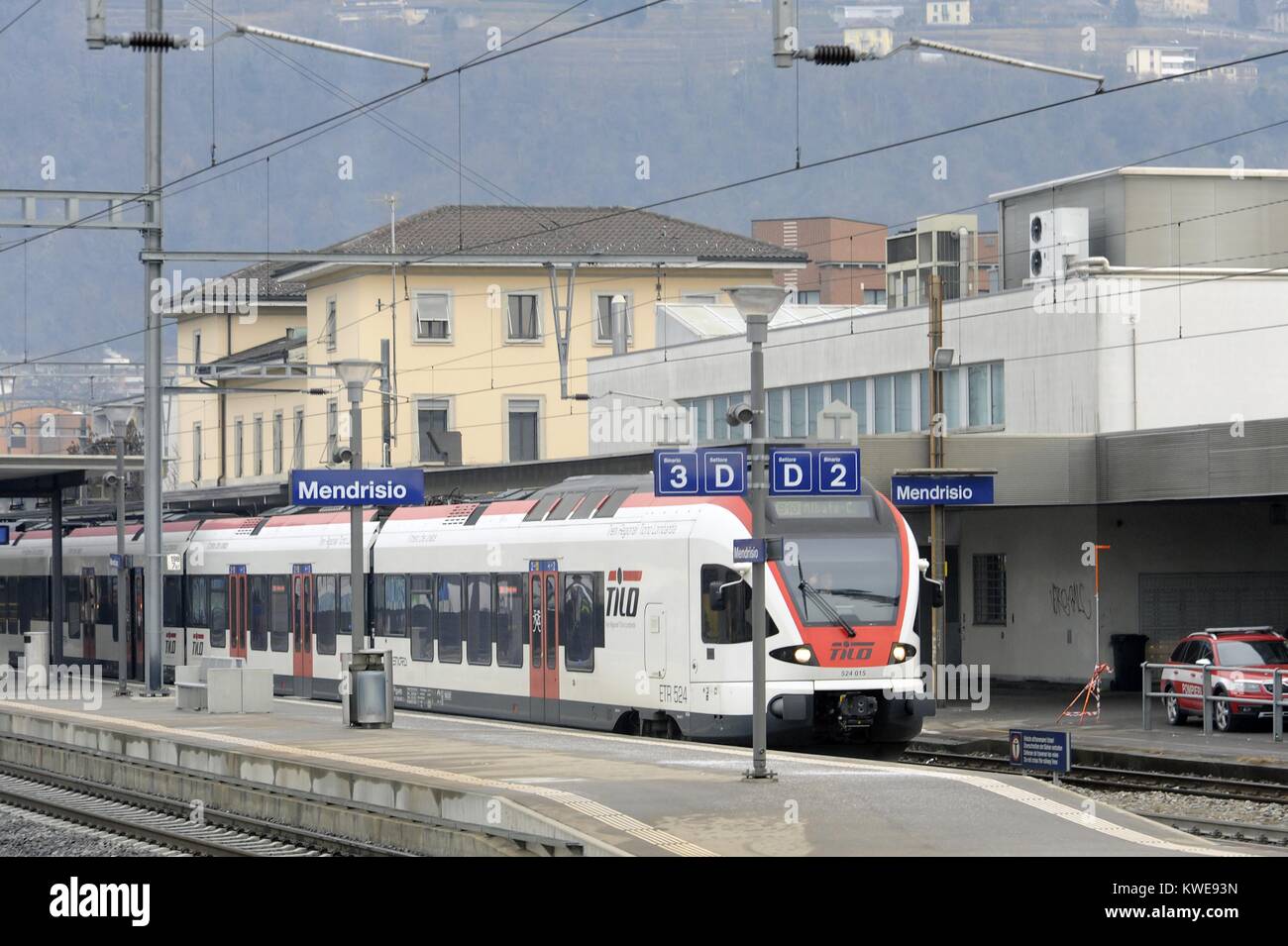 Northern Italy, Lombardy region, the railway line between the city of ...