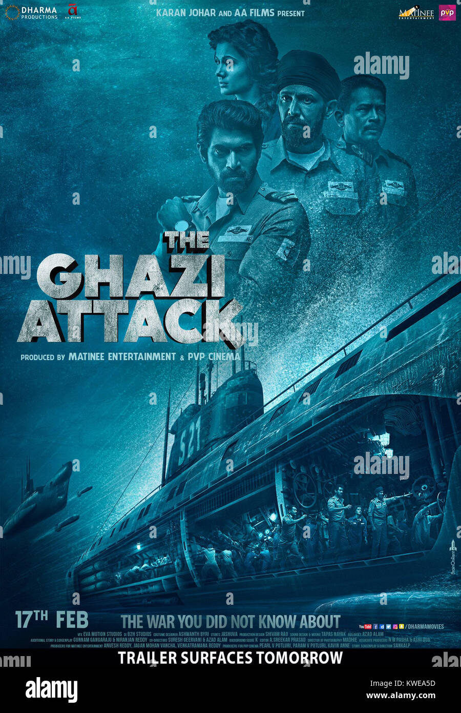 THE GHAZI ATTACK, Indian poster, from left: Rana Daggubati, Tapsee Pannu, Kay Kay Menon, Atul ...