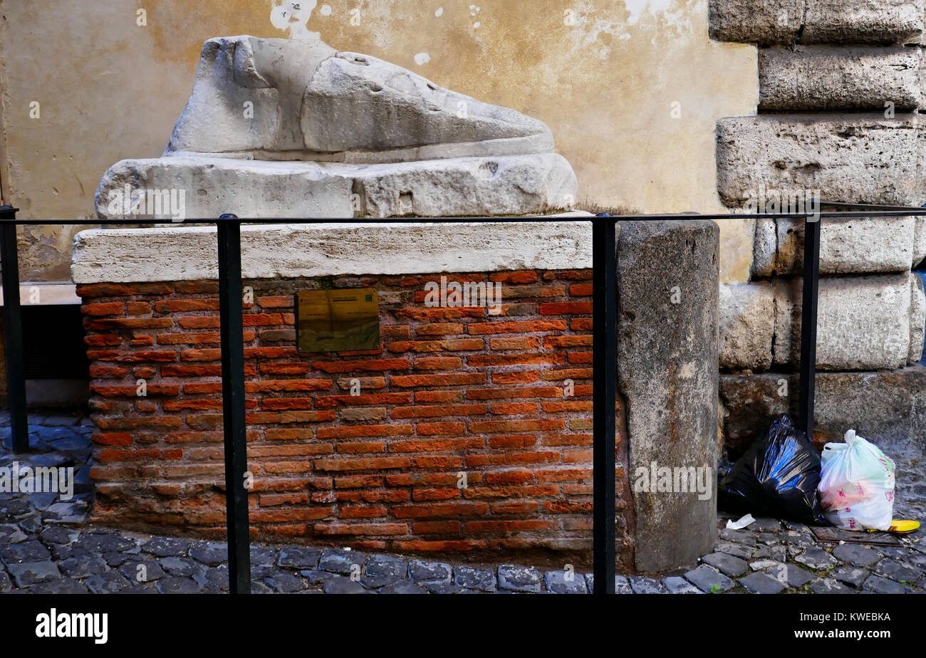 the Ancient giant marble foot statue part of a Roman monument in Via ...