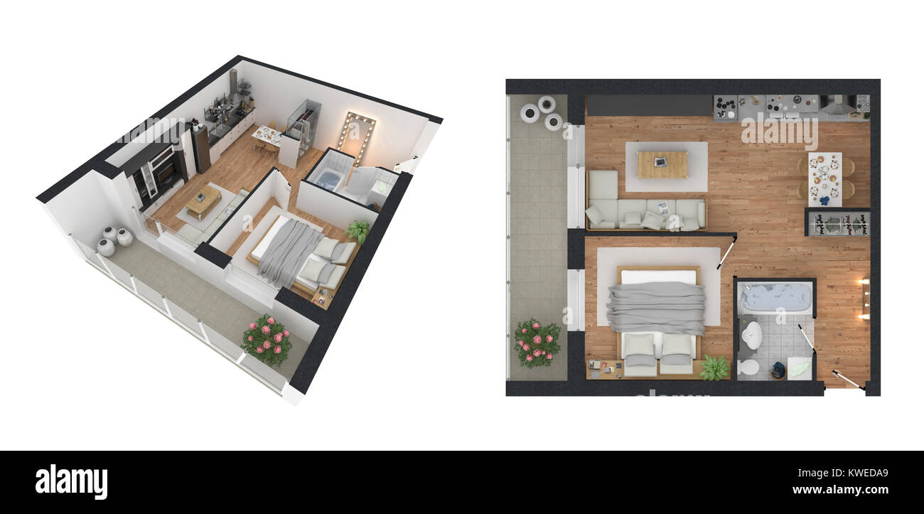 3d model of furnished home apartment Stock Photo - Alamy