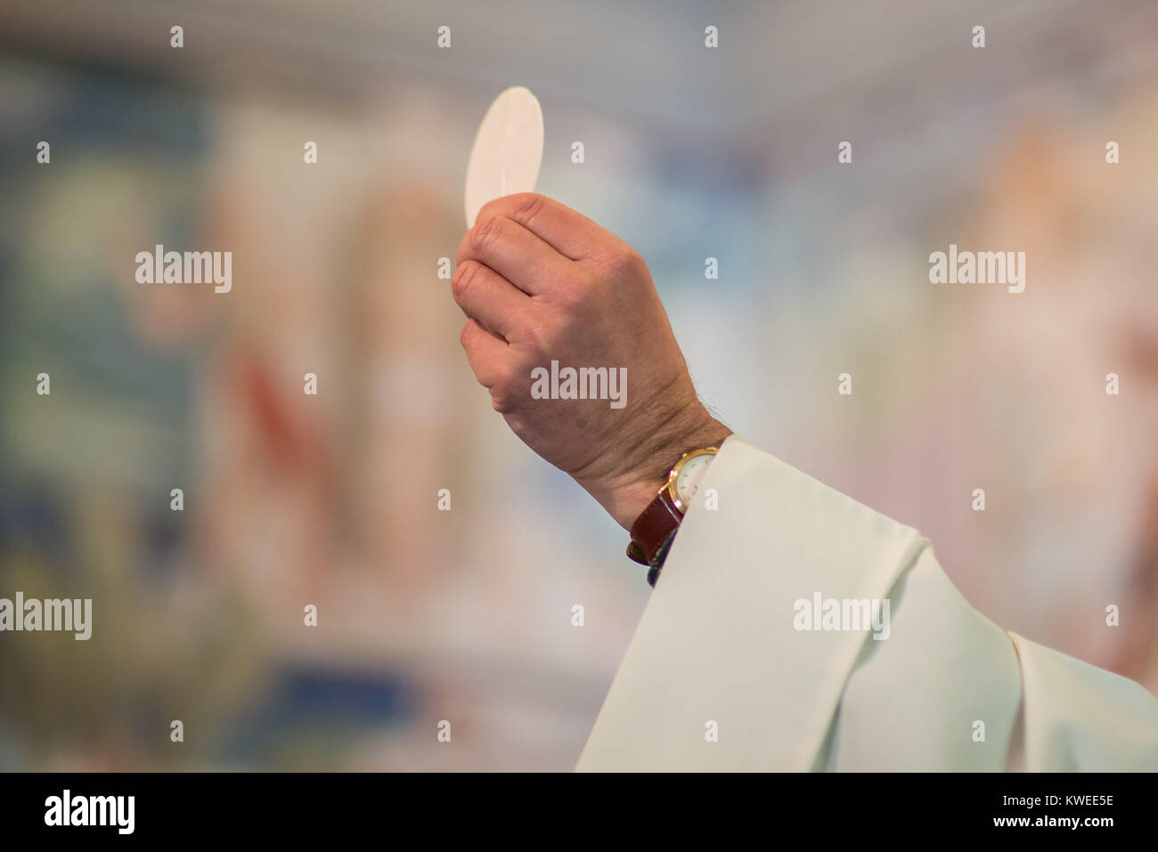The Holy Bread rite, during the Mass, in a catholic church Stock Photo ...