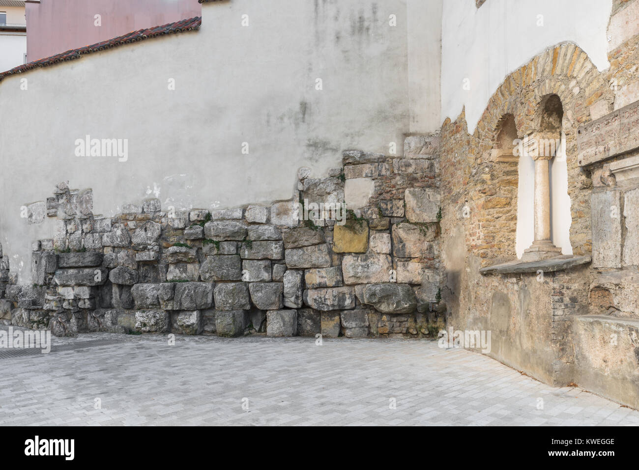 Old roman surrounding wall of the castra regina in Regensburg, Germany ...