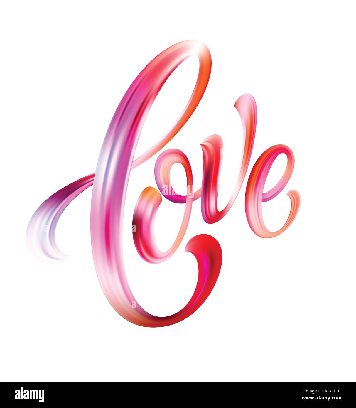 Happy Valentines Day card with Hand written Love. Vector illustration ...