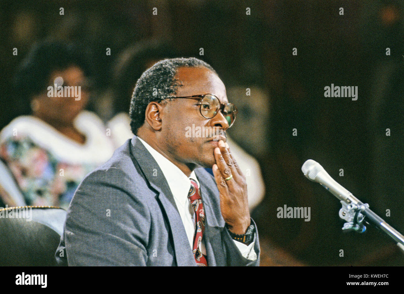 Judge Clarence Thomas testifies during the hearing before the US Senate ...