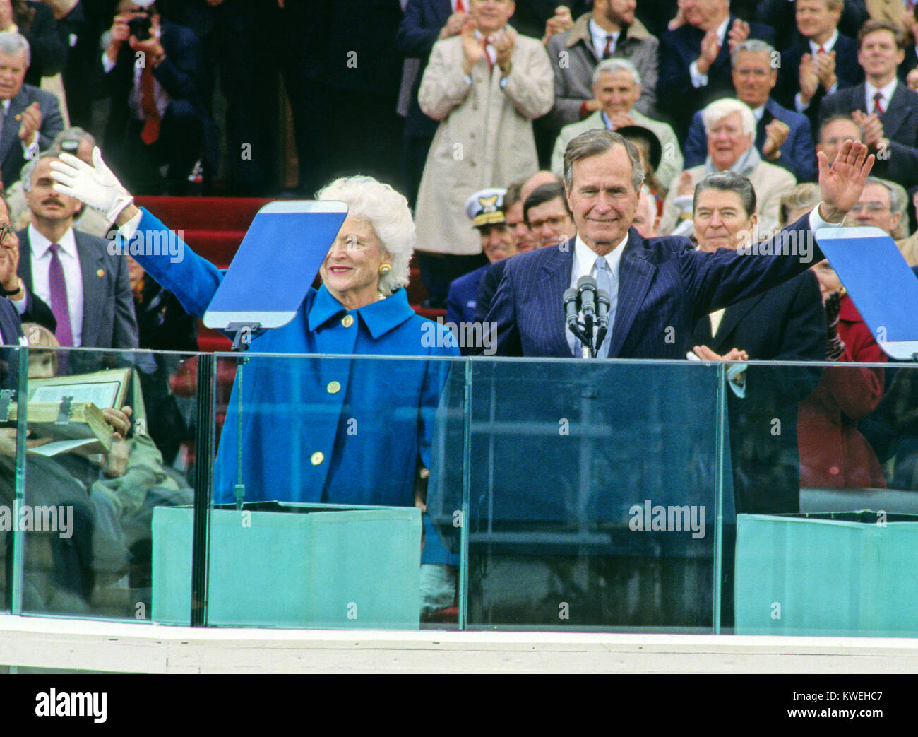 United States President George H.W. Bush and first lady Barbara Bush ...