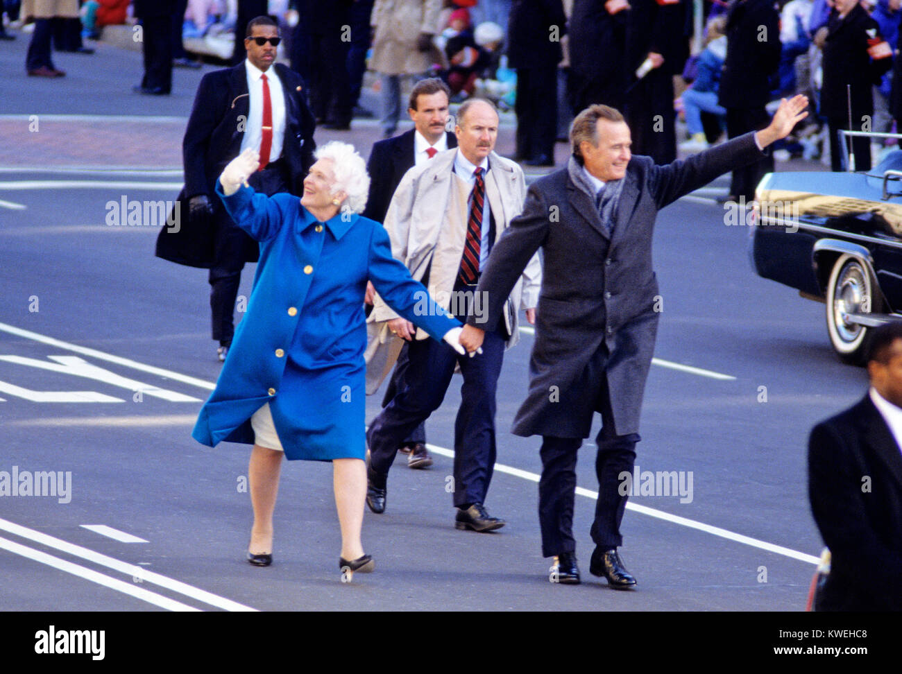 United States President George H.W. Bush and first lady Barbara Bush ...