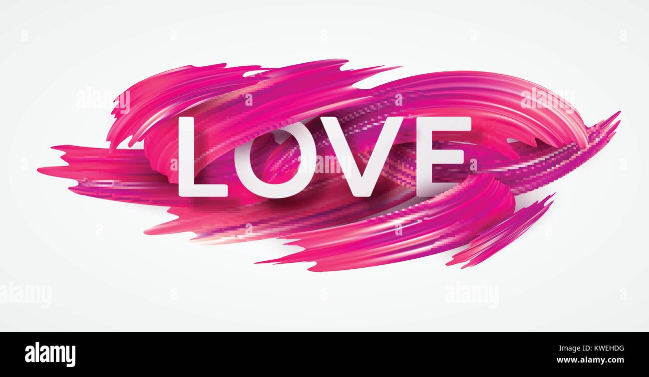 Red hand drawn smear of paint LOVE lettering for card, poster, flyer ...